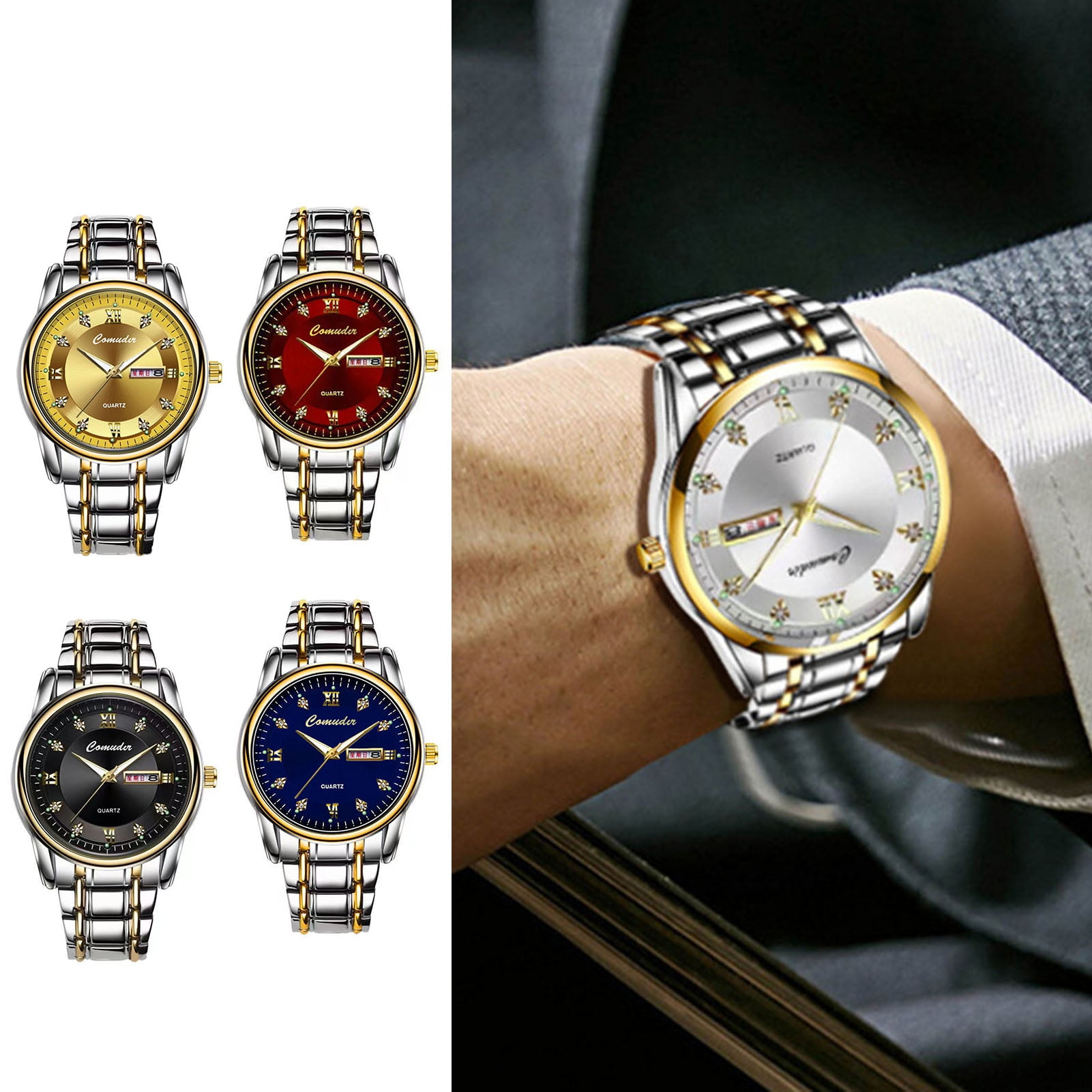 Xinyolin Men Quartz Watch Luminous Waterproof Roman Numeral Pointer ...