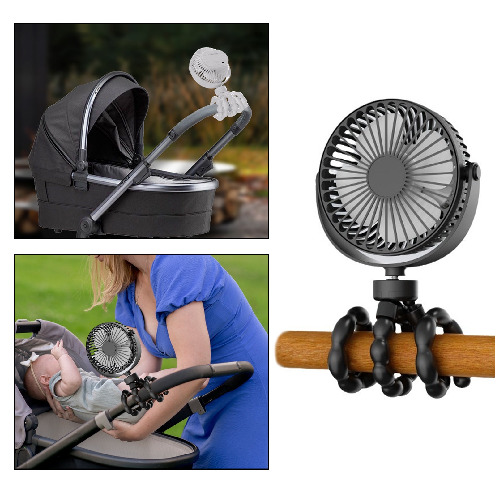 Xinyolin Portable Stroller Fan with Flexible Tripod 3 Speeds Low Noise ...