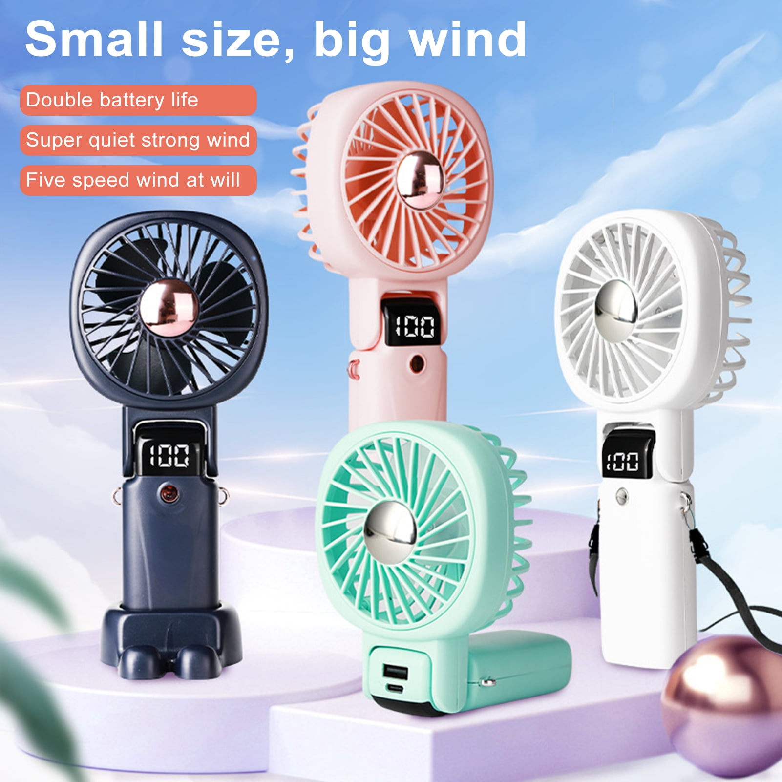 Xinyolin Powerful Portable Fan with LED Display 5 Speeds Low Noise ...