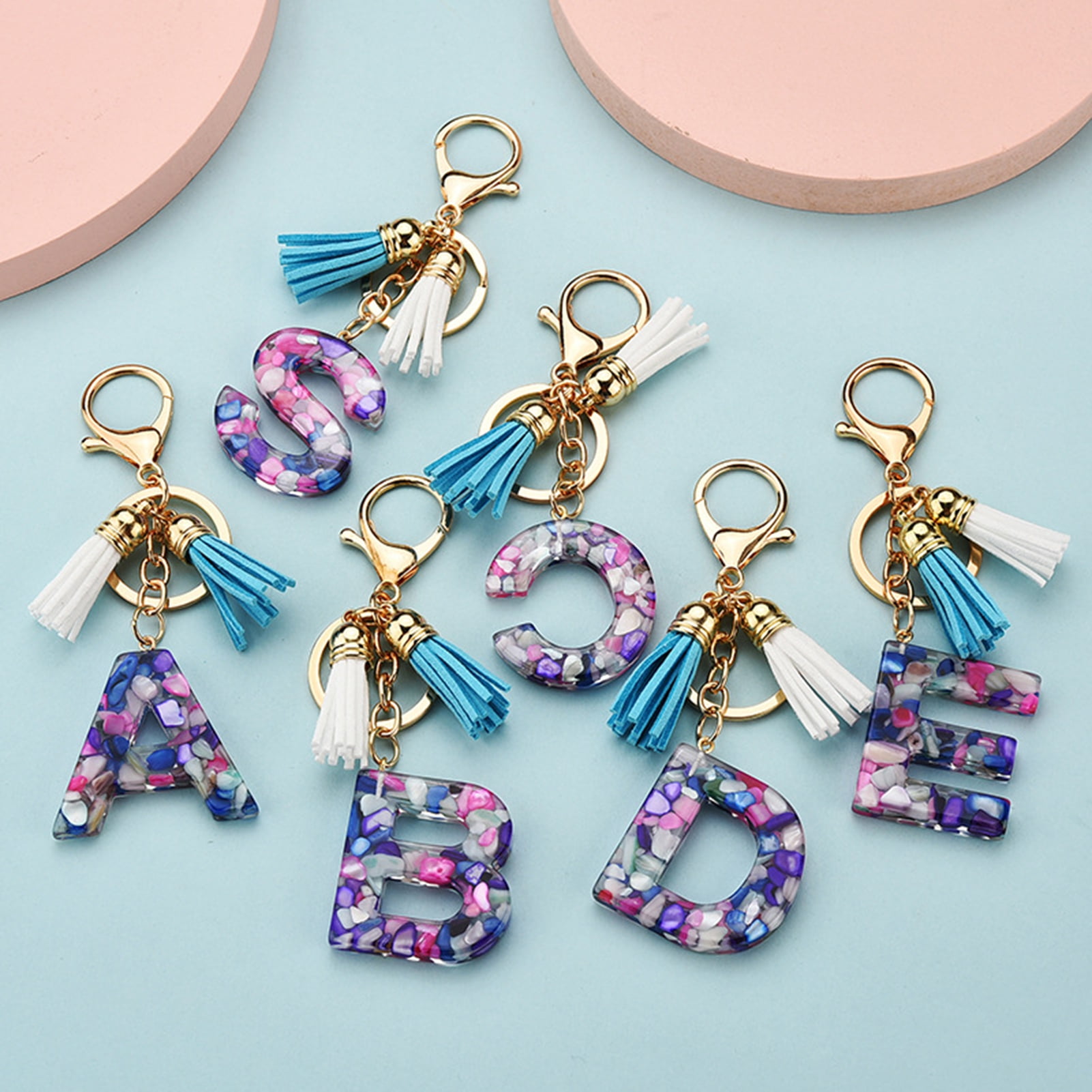 Xinyolin Purple Letter Pendant Tassels Key Chain - Transparent Acrylic ...