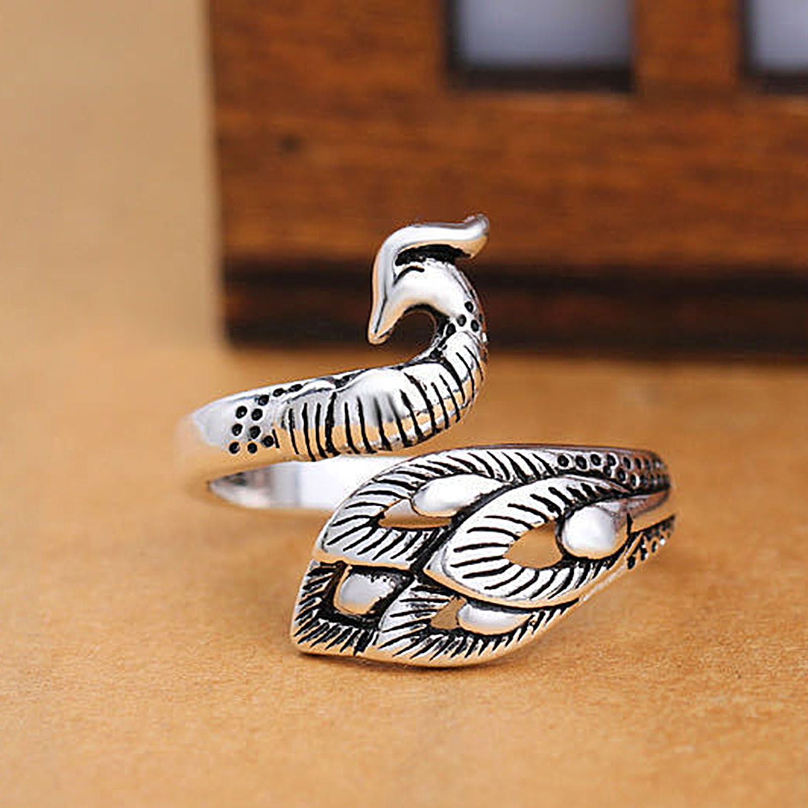 Xinyolin Retro Adjustable Open Silver Peacock Finger Braided - Knitting ...