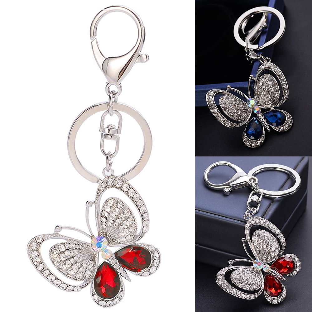 Xinyolin Shiny Rhinestone Hollowed Butterfly Pendant Keychain Keys ...