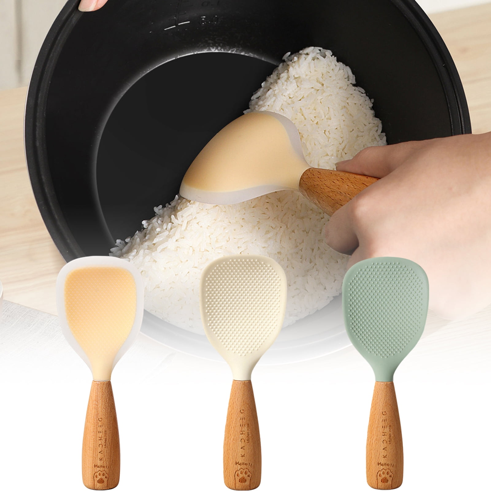 Xinyolin Silicone Rice Spoon Non-Stick Food Grade with Standing Feature ...
