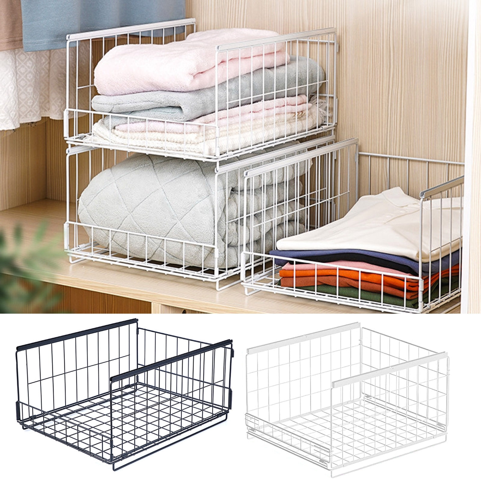 Xinyolin Wardrobe Storage Rack Hollow Stackable Sliding Rail Closet ...