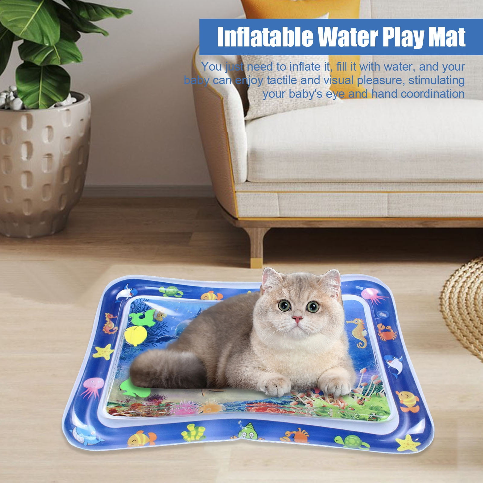 Xinyolin Water Sensory Playmat Interactive Cat Toys Self Play Mat with ...