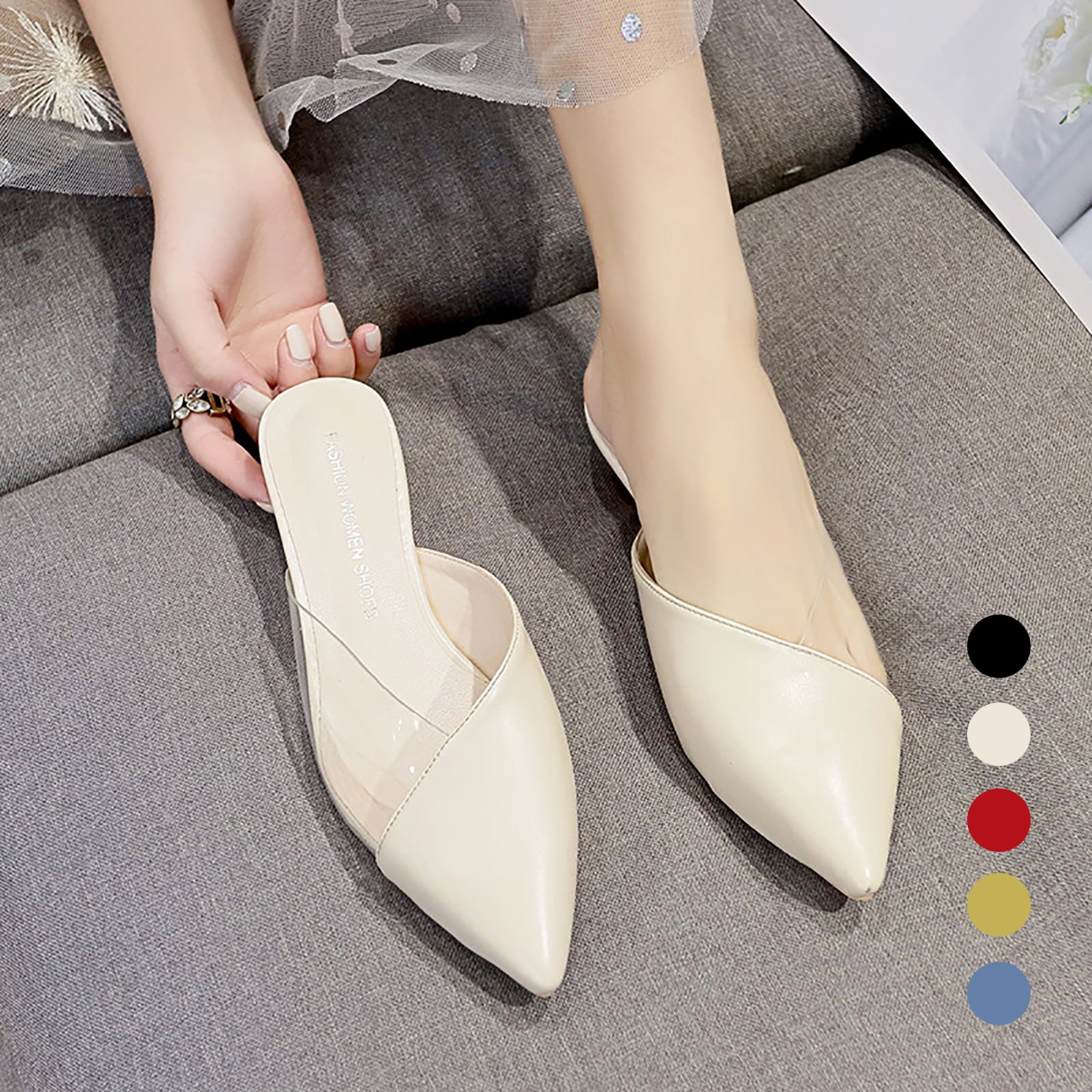 Xinyolin Women Pointed Toe Low Kitten Heel Mules Slippers Clear Pumps ...