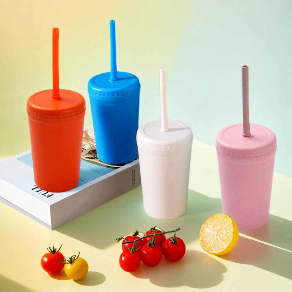 Xioeram 10oz Reusable Wheat Straw Cups with Lid and Straws, Chip ...