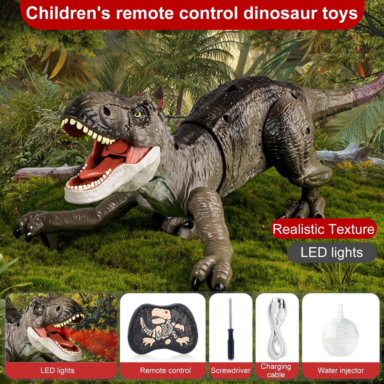 Xioeram Kids Remote Control Dinosaur Toy Roaring Spraying Light-Up ...