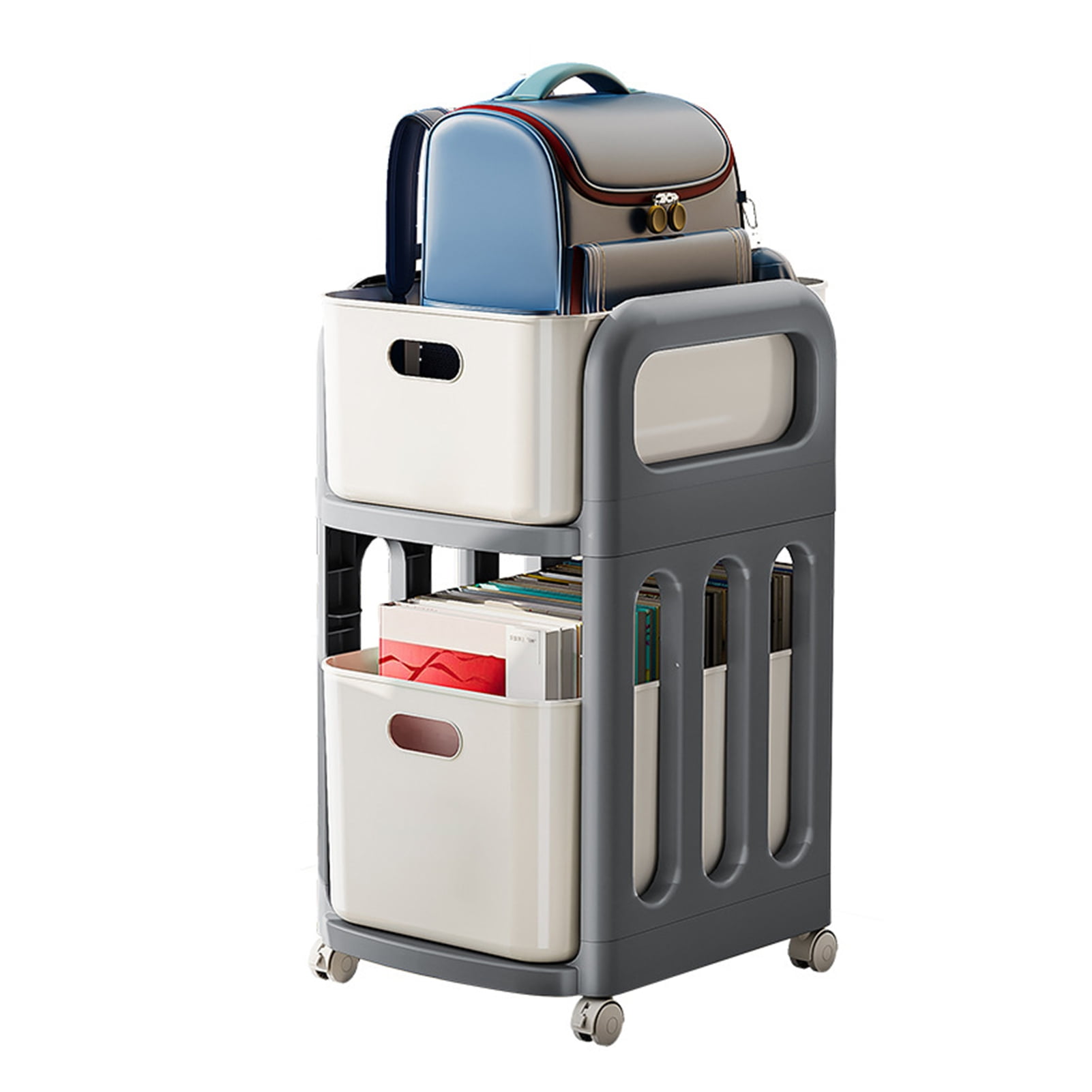 Xioeram Vertical Cart School Bag Storage Rack with 2 Removable Drawers ...