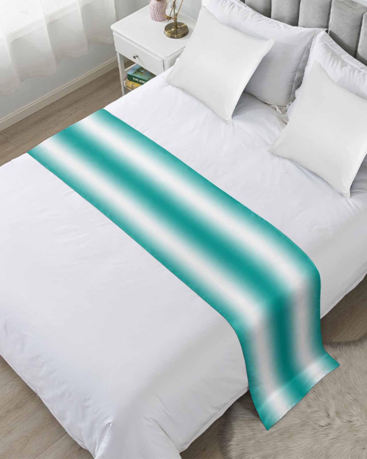 Xipuska Aqua White Ombre Bed Runners for King Size Bed, Decorative Bed ...