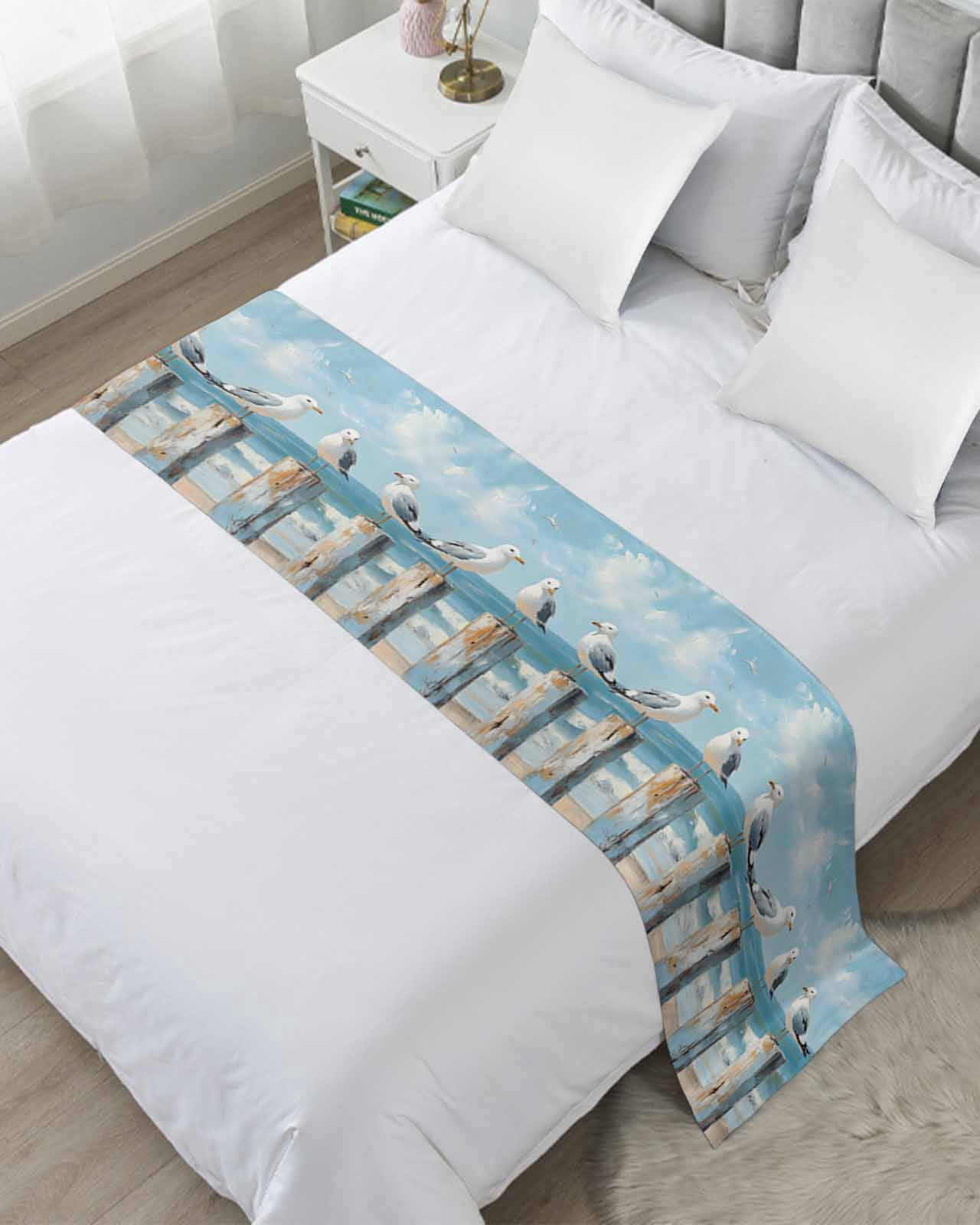 Xipuska Beach Seagull Bed Runners for King Size Bed, Decorative Bed ...