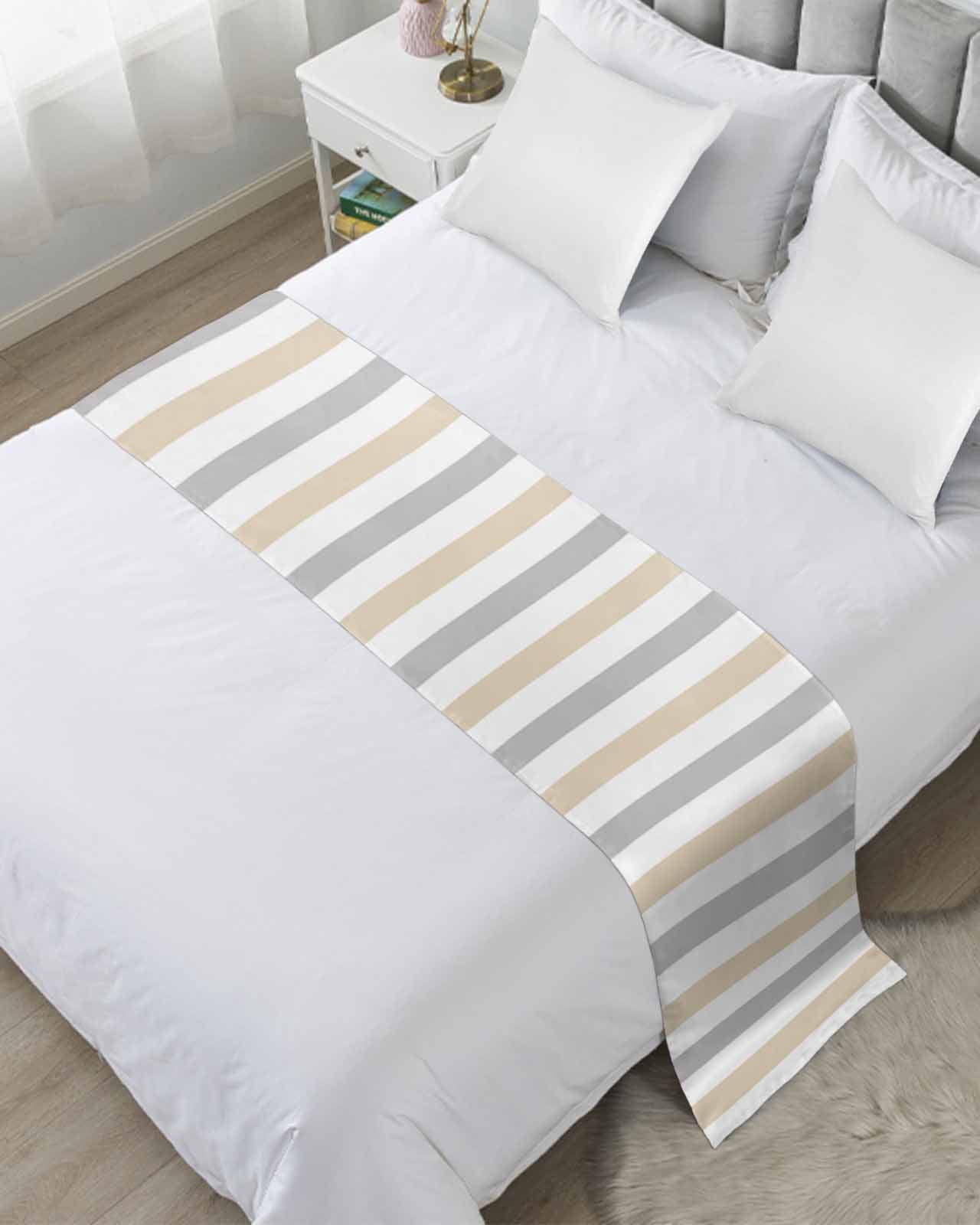 Xipuska Beige Grey Striped Bed Runners for Twin Size Bed, Decorative ...