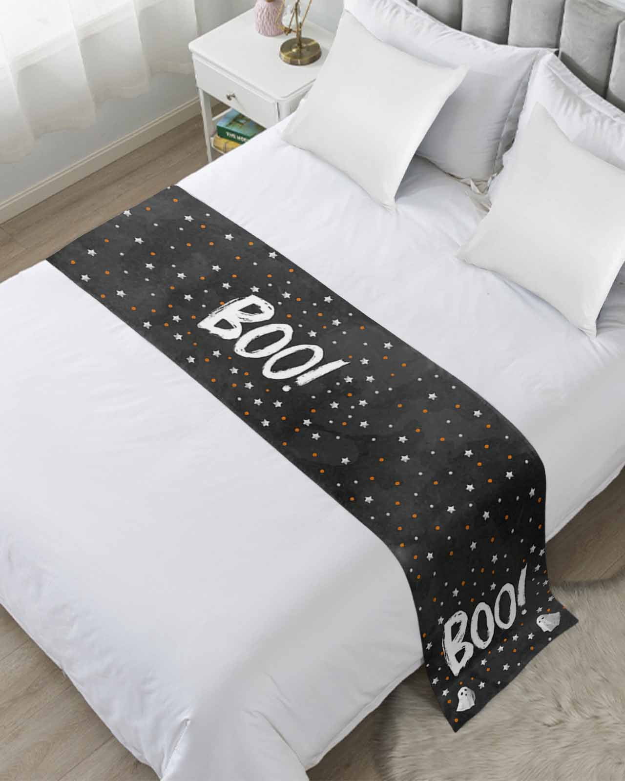 Xipuska Black BOO Halloween Bed Runners for Twin Size Bed, Decorative ...