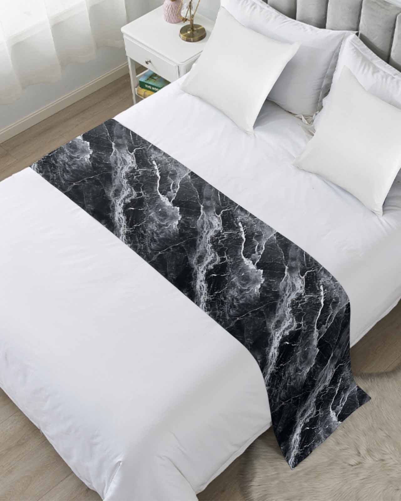 Xipuska Black Marble Bed Runners for Cal King Size Bed, Decorative Bed ...