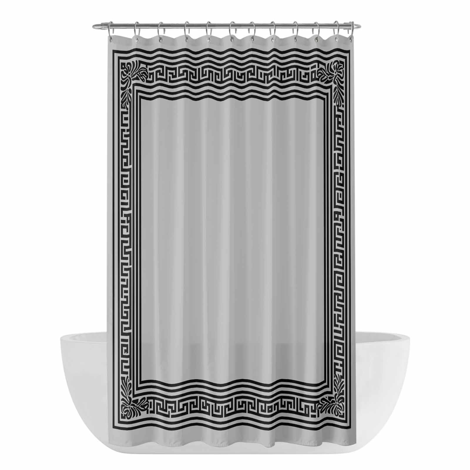 Xipuska Black Retro Greek Key Shower Curtain - Water Repellent Fabric ...