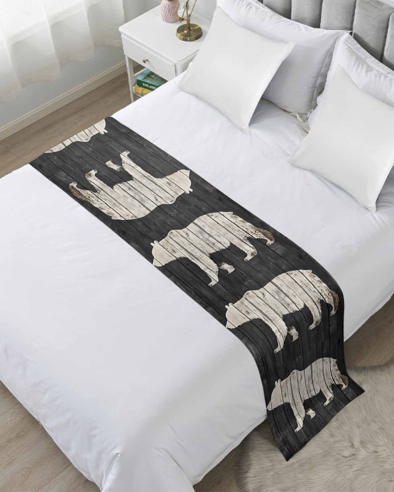 Xipuska Black White Bear Bed Runners for King Size Bed, Decorative Bed ...