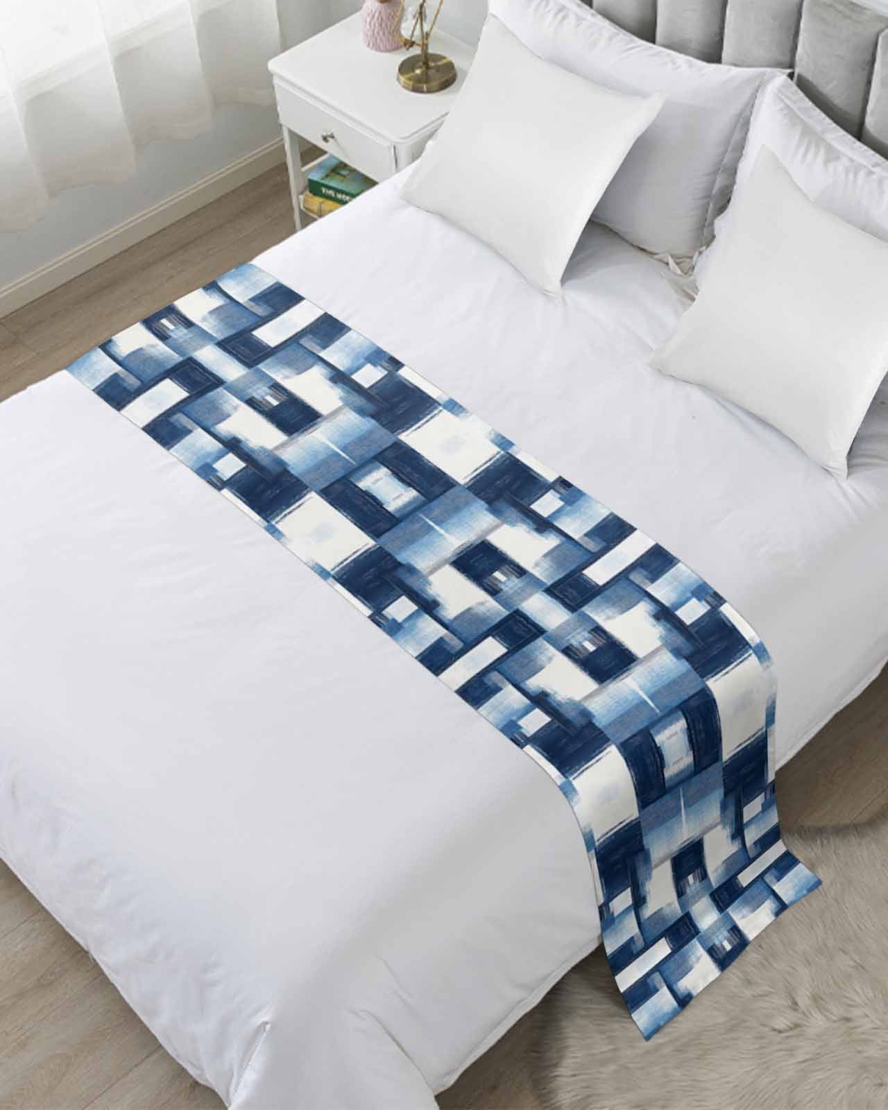 Xipuska Blue Abstract Bed Runners for Cal King Size Bed, Decorative Bed ...
