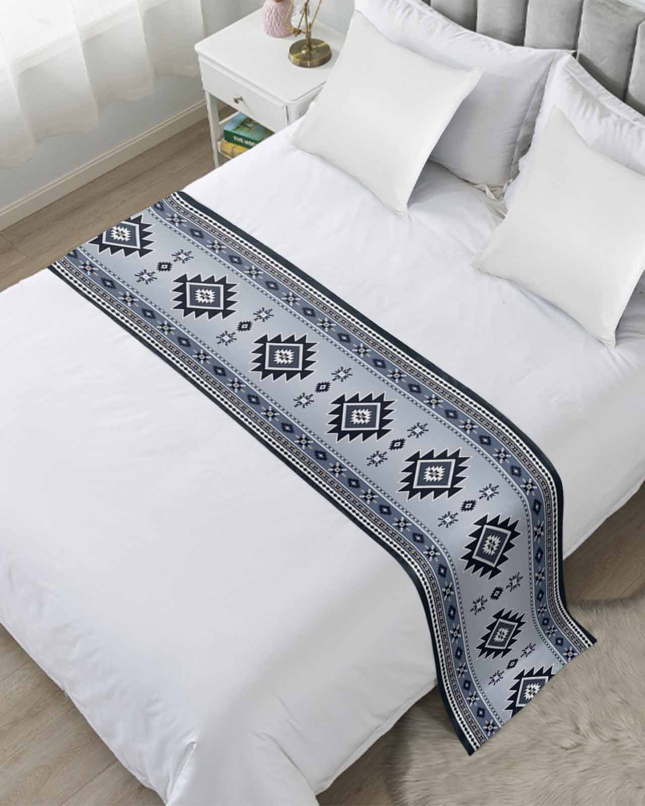 Xipuska Blue Aztec Bed Runners for Queen Size Bed, Decorative Bed ...