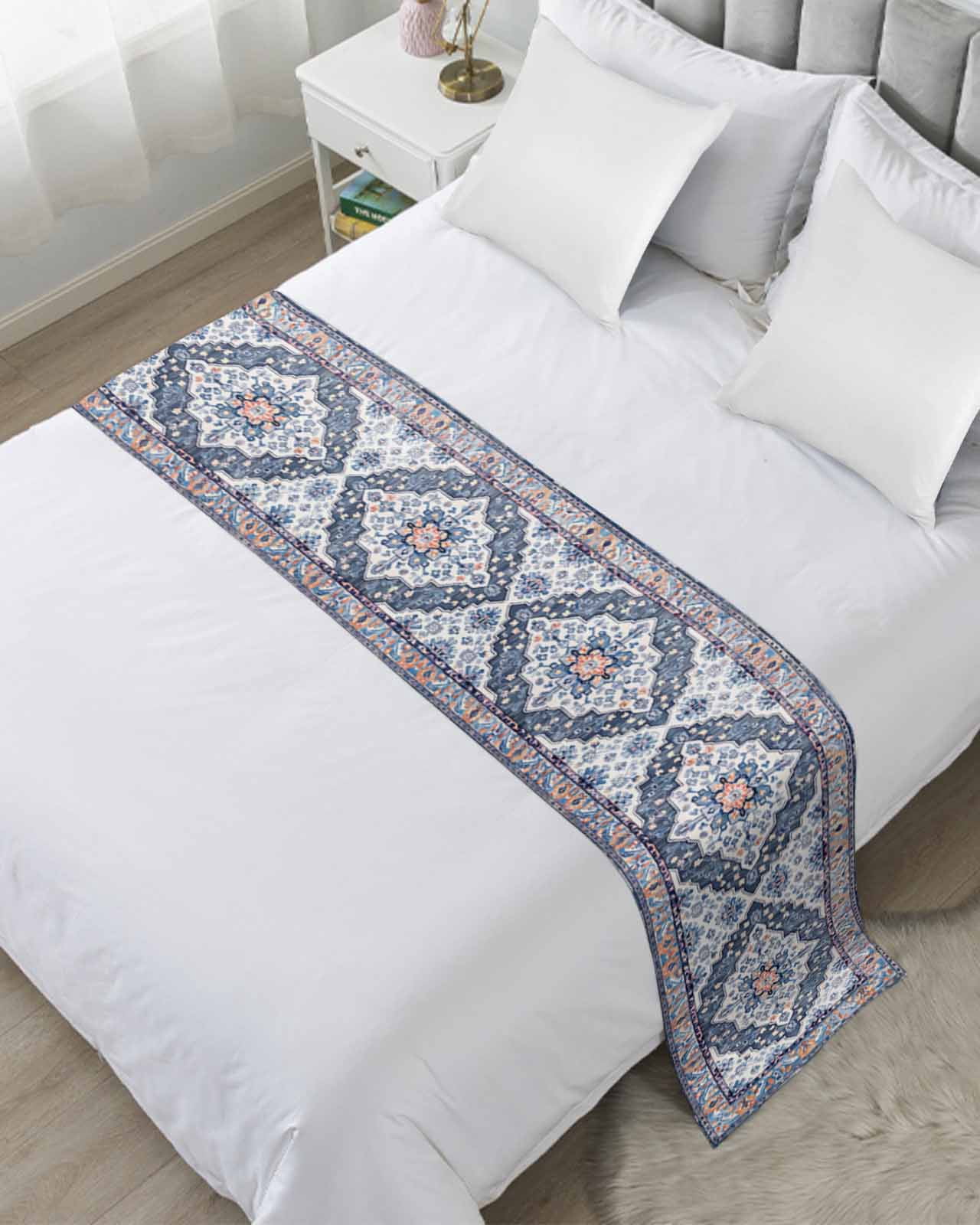 Xipuska Blue Boho Bed Runners for Twin Size Bed, Decorative Bed Throws ...