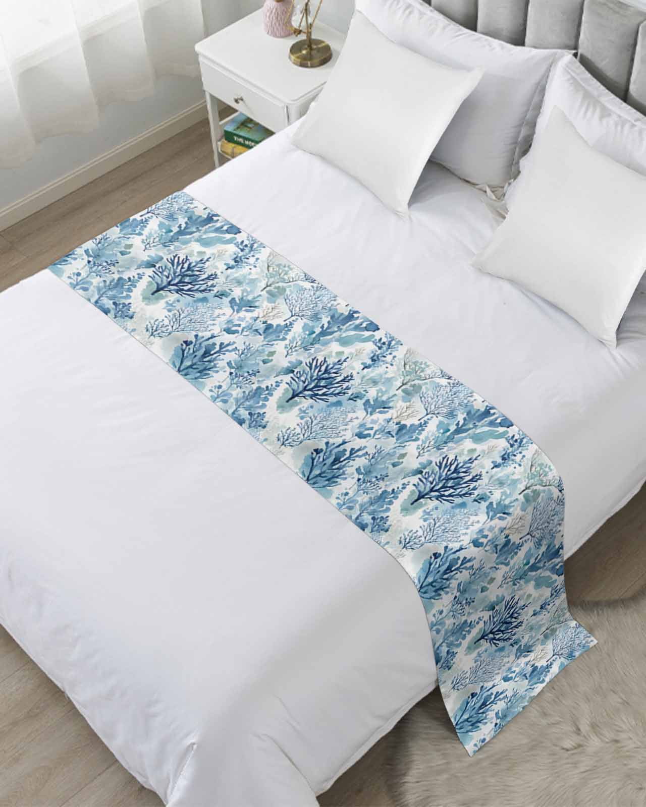 Xipuska Blue Botanical Bed Runners for Queen Size Bed, Decorative Bed ...