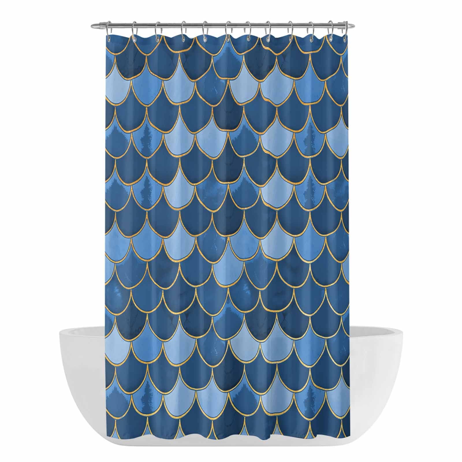 Xipuska Blue Fish Scale Shower Curtain - Water Repellent Fabric Shower ...