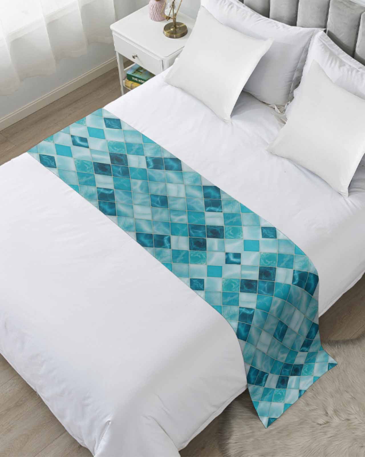 Xipuska Blue Geometric Bed Runners for Queen Size Bed, Decorative Bed ...