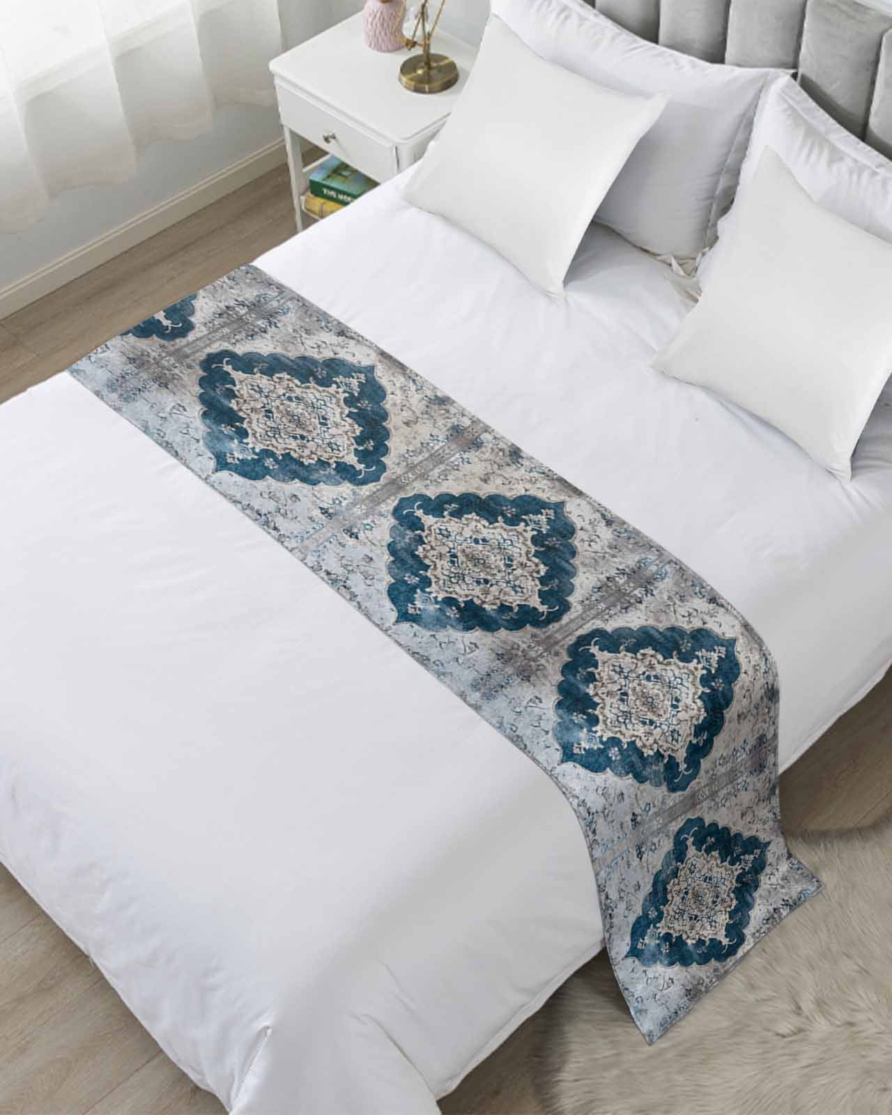 Xipuska Blue Grey Boho Floral Bed Runners for Twin Size Bed, Decorative ...
