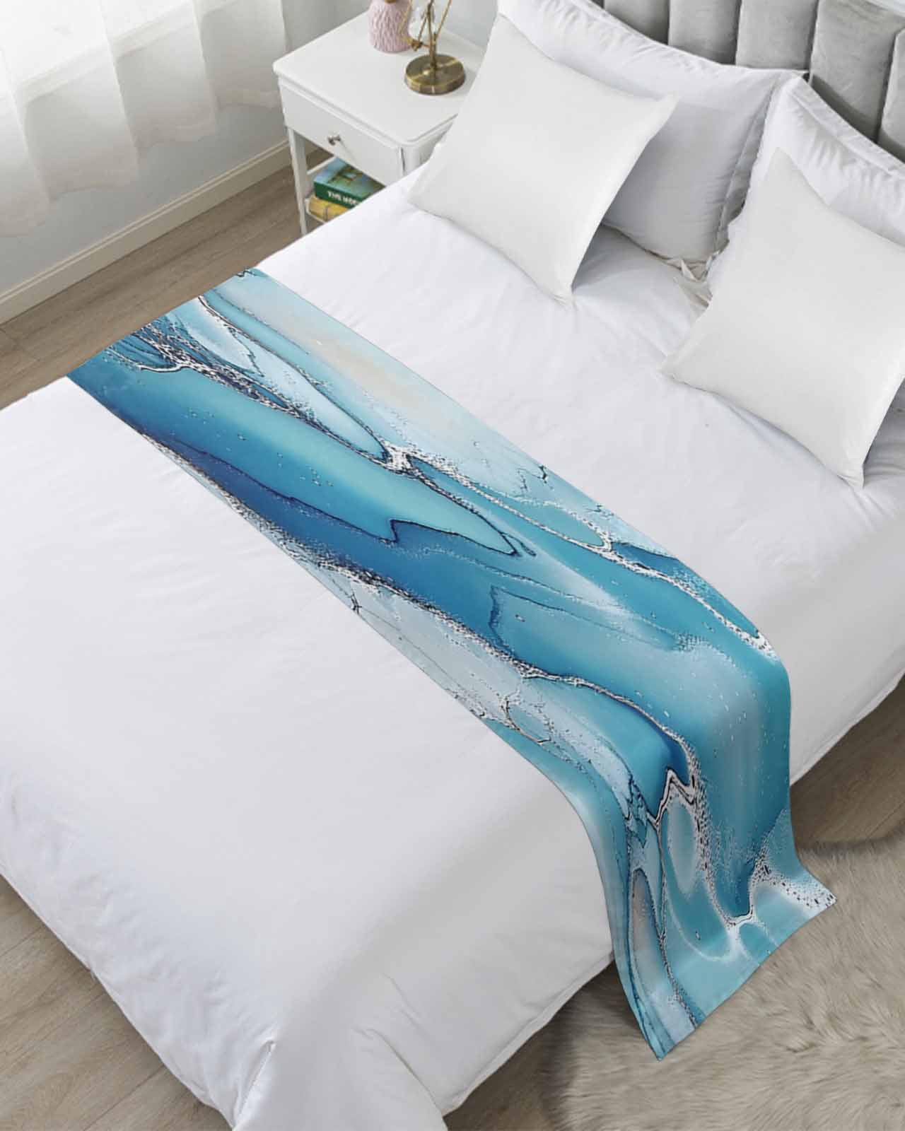 Xipuska Blue Grey Marble Bed Runners for King Size Bed, Decorative Bed ...