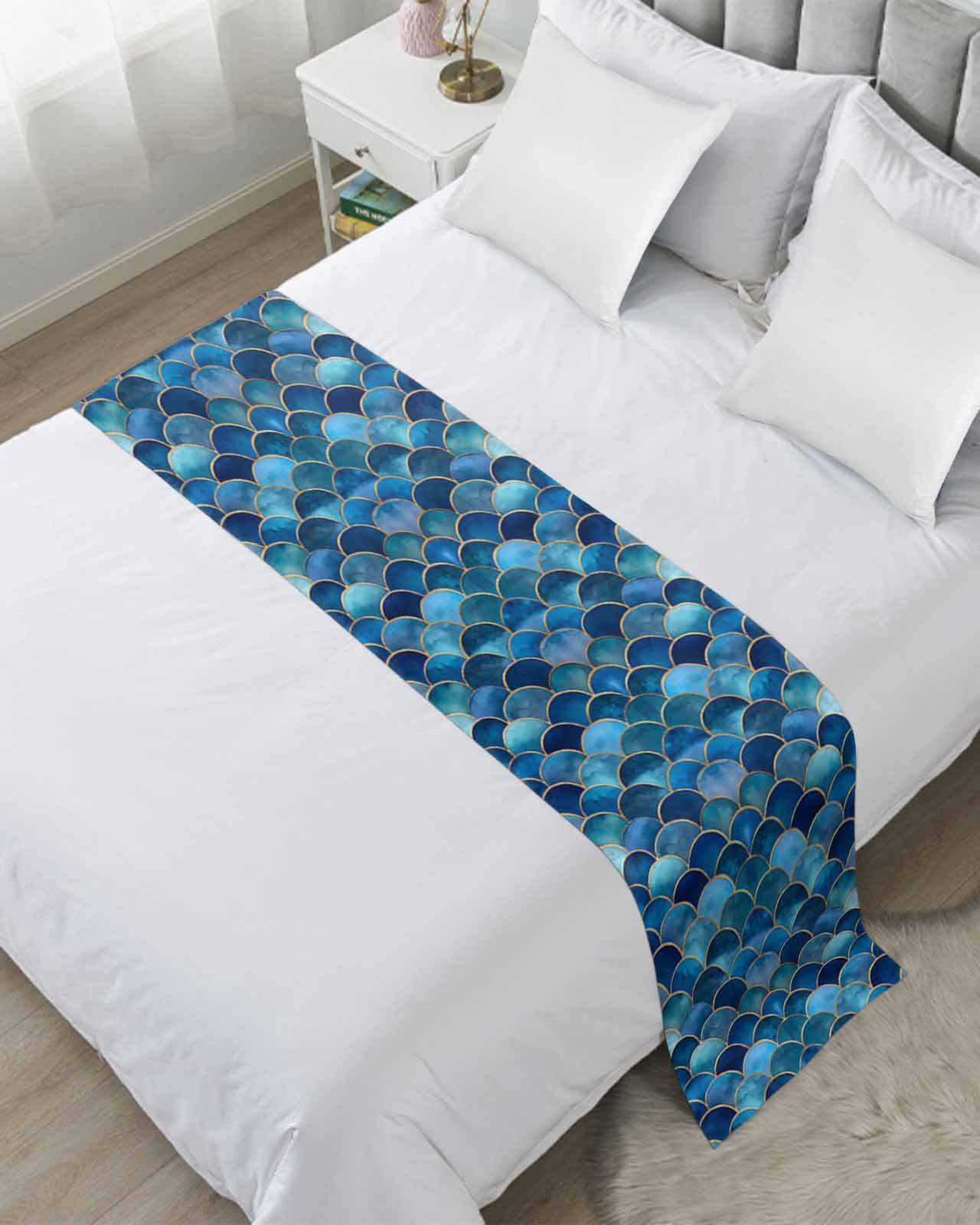 Xipuska Blue Ombre Scale Bed Runners for Queen Size Bed, Decorative Bed ...