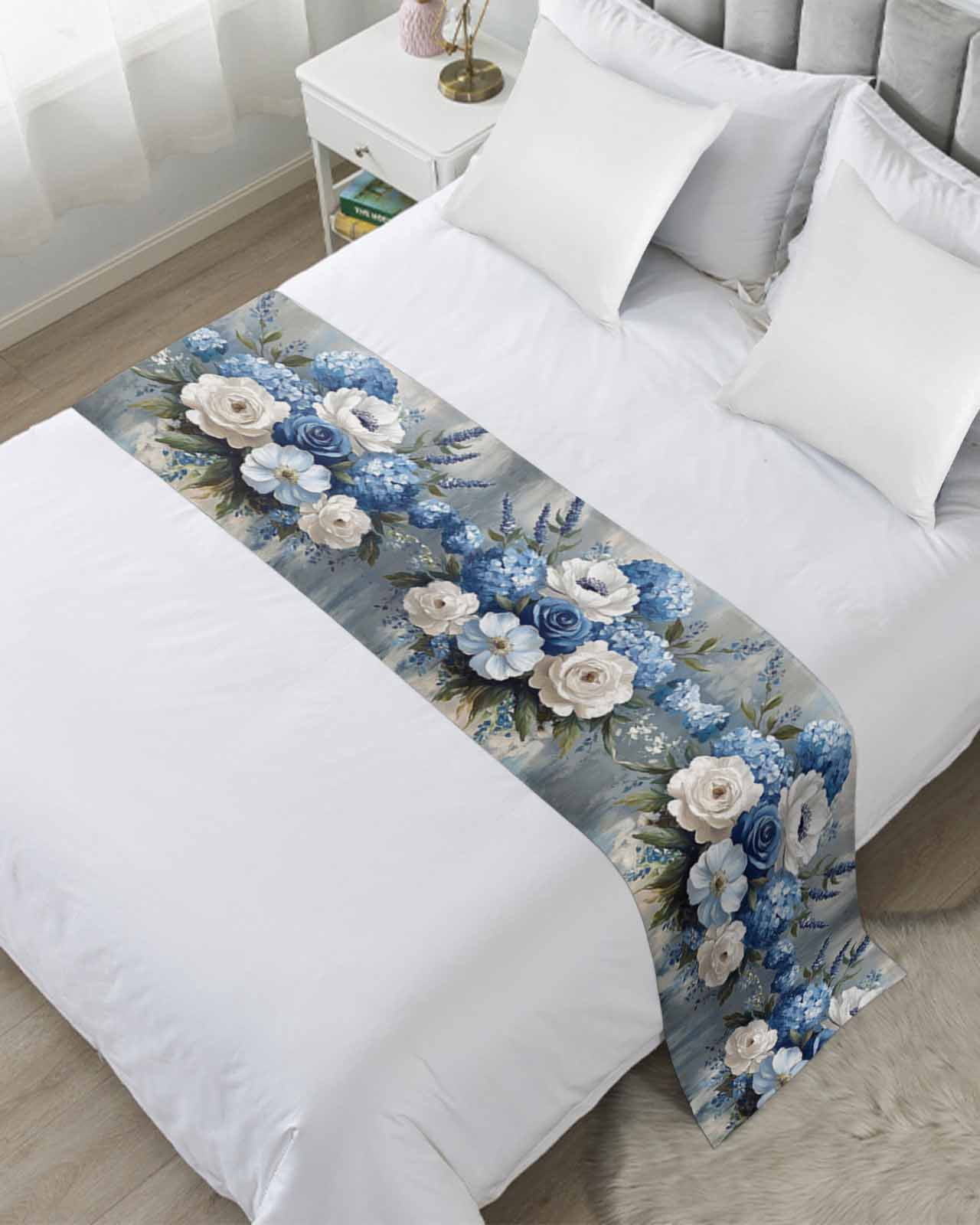 Xipuska Blue Spring Floral Bed Runners for King Size Bed, Decorative ...