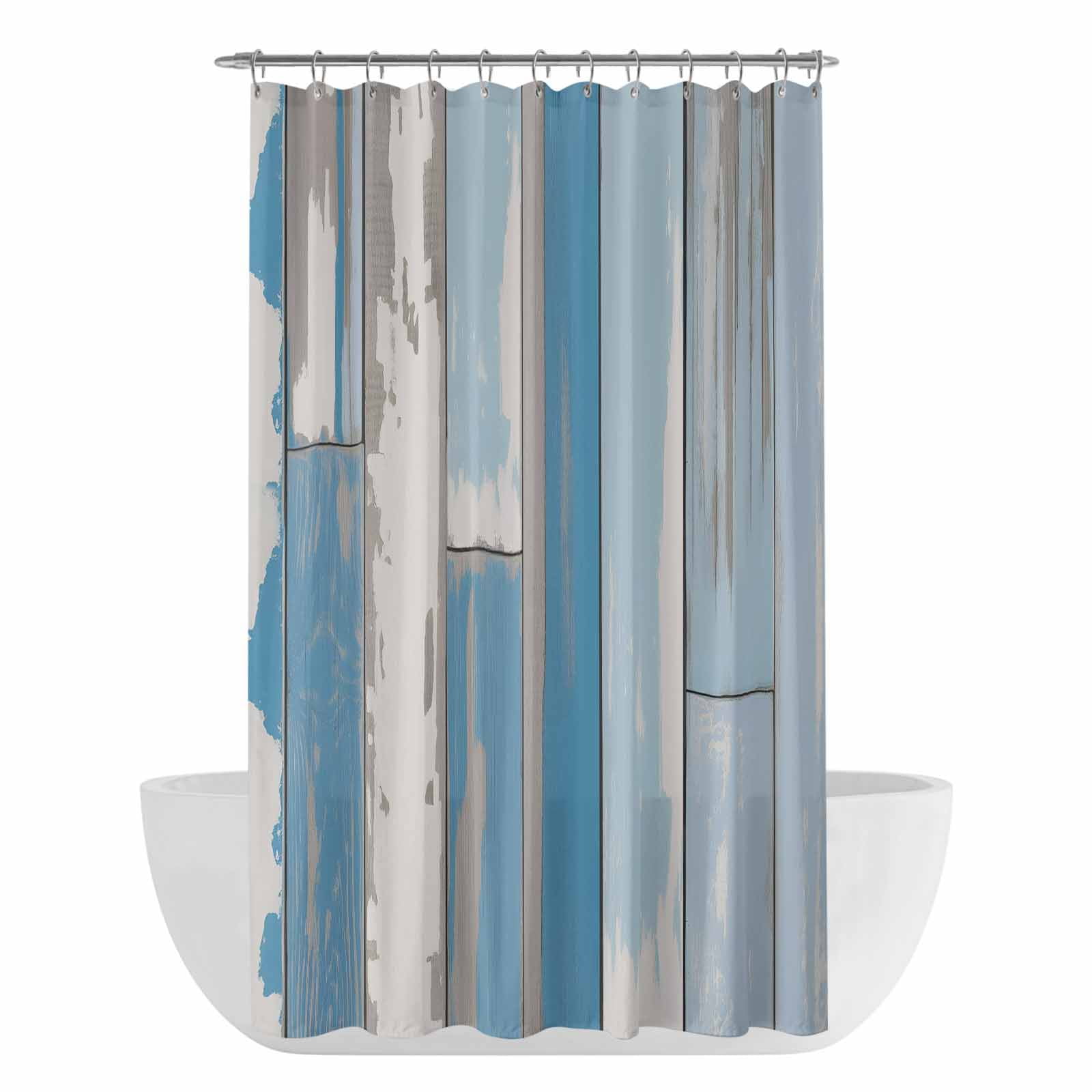 Xipuska Blue Wood Grain Shower Curtain - Water Repellent Fabric Shower ...