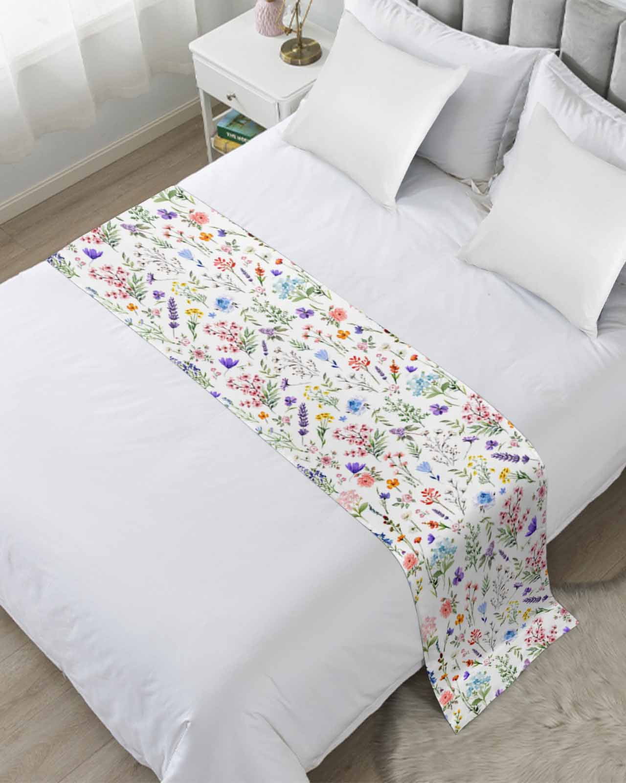 Xipuska Botanical Flowers Bed Runners for King Size Bed, Decorative Bed ...