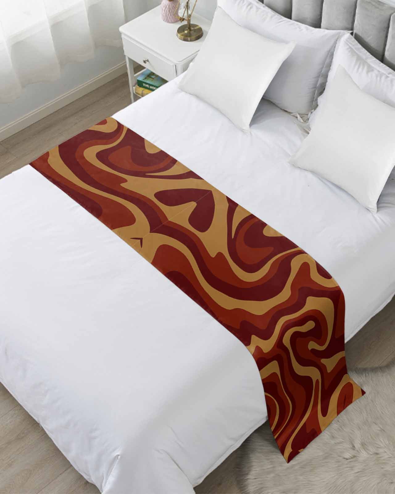 Xipuska Brown Abstract Line Bed Runners for Cal King Size Bed ...