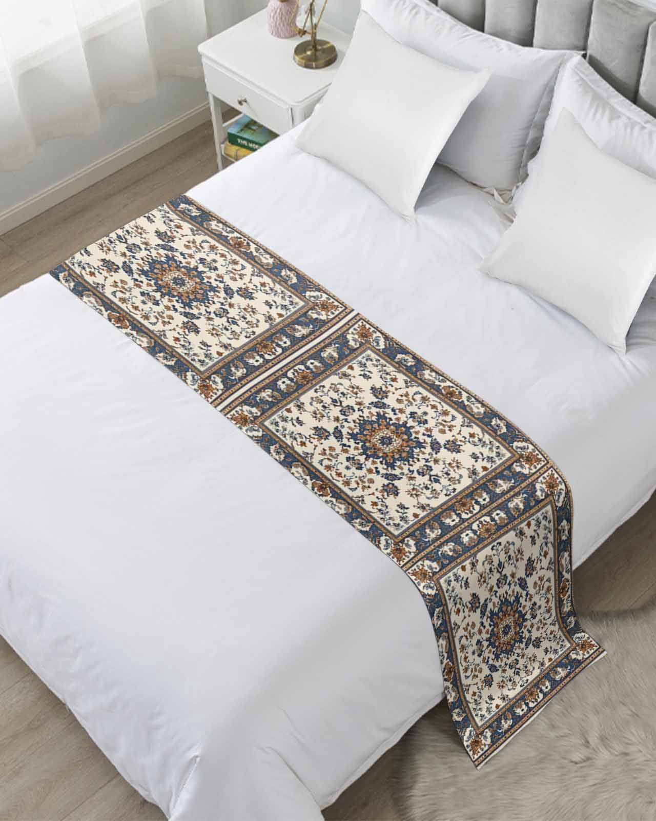 Xipuska Brown Blue Boho Bed Runners for Queen Size Bed, Decorative Bed ...