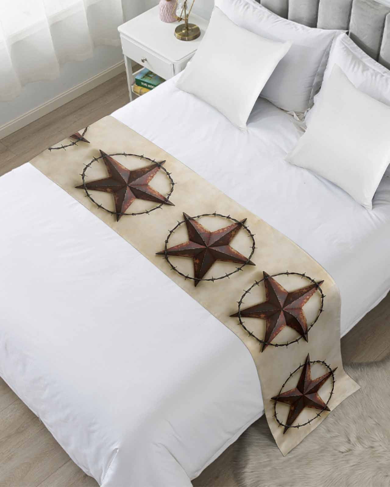 Xipuska Brown Star Country Bed Runners for Cal King Size Bed ...