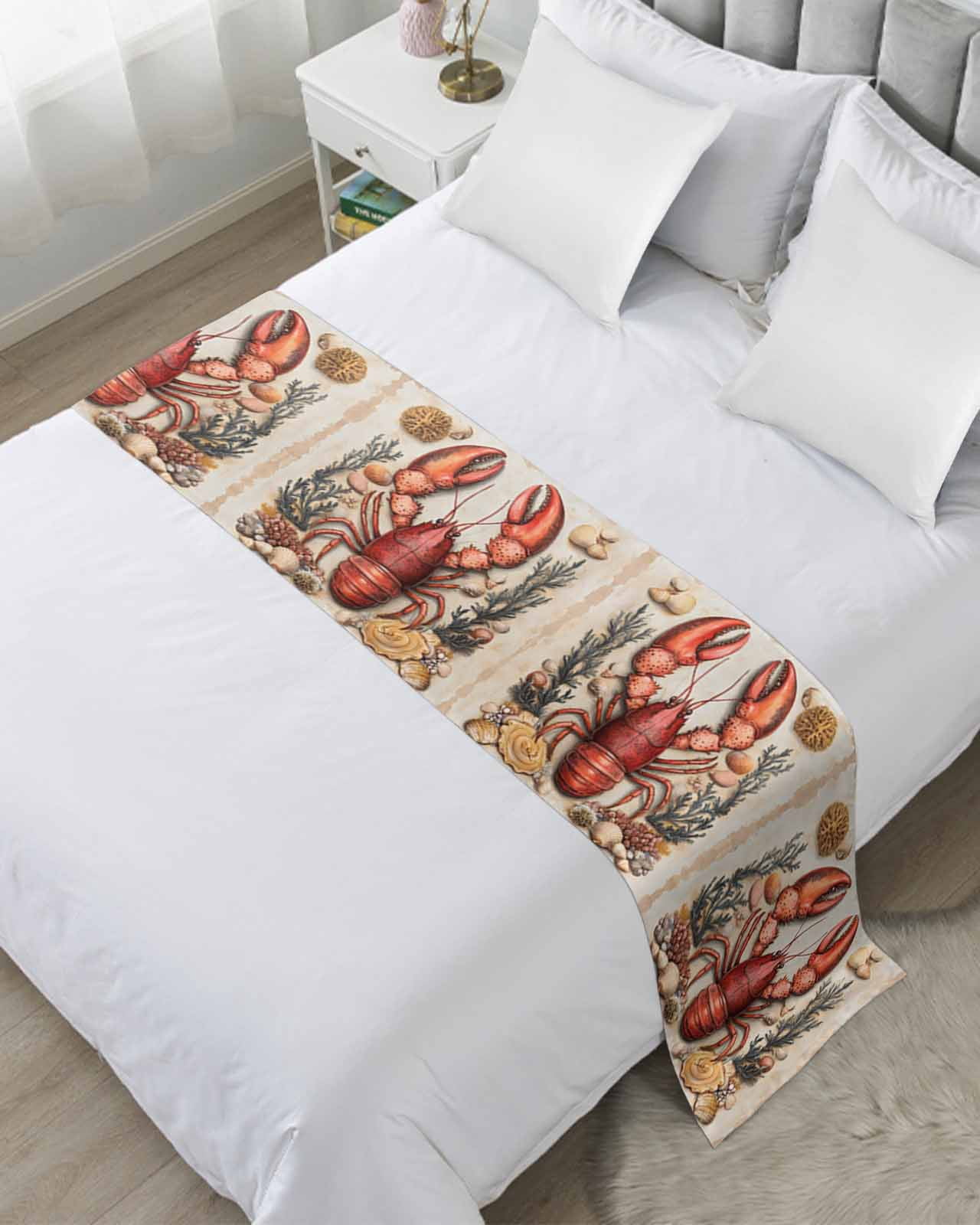Xipuska Coastal Lobster Bed Runners for Queen Size Bed, Decorative Bed ...