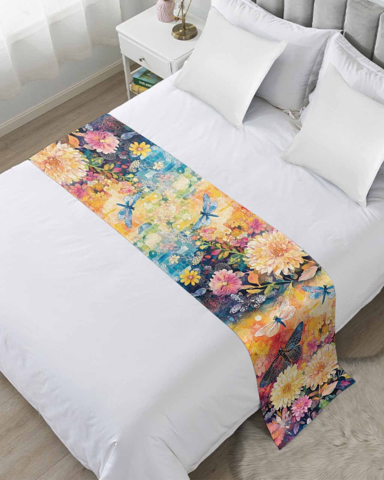 Xipuska Colorful Spring Floral Bed Runners for King Size Bed ...