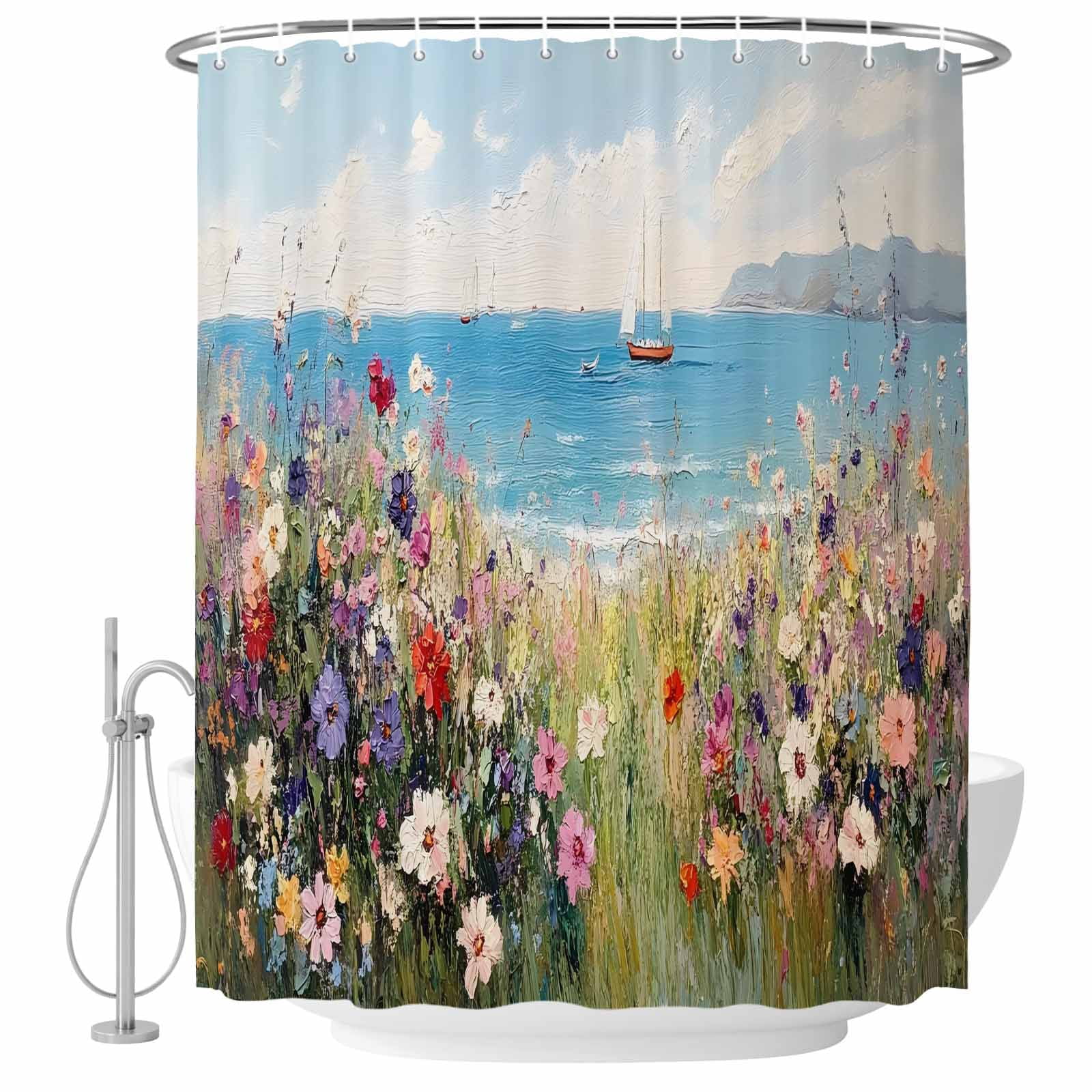 Xipuska Floral Oil Painting Shower Curtain - Water Repellent Fabric ...