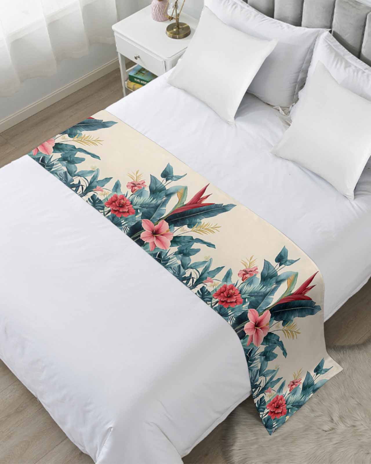 Xipuska Flowers Leaves Bed Runners for Cal King Size Bed, Decorative ...