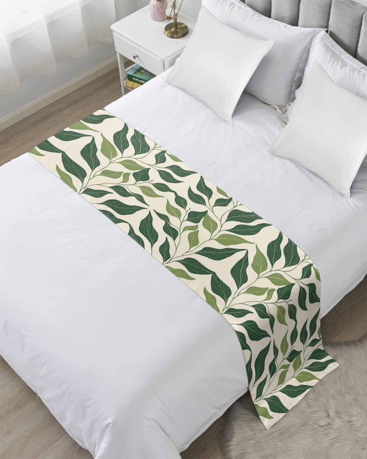 Xipuska Green Botanical Leaves Bed Runners for King Size Bed ...
