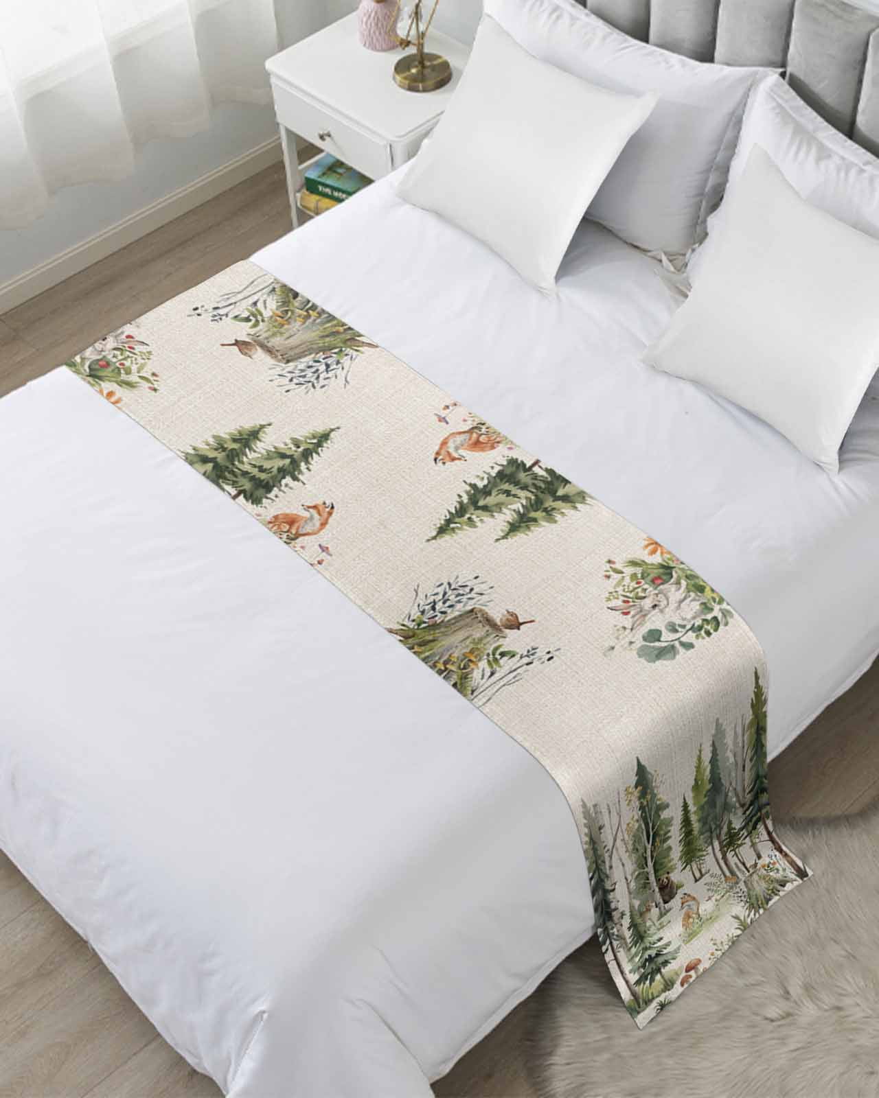 Xipuska Green Forest Bed Runners for Cal King Size Bed, Decorative Bed ...