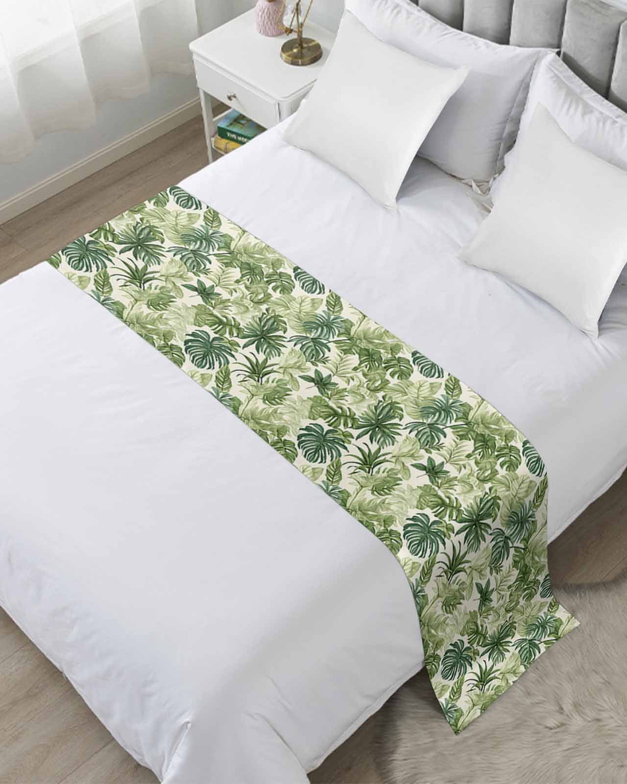 Xipuska Green Palm Leaf Bed Runners for Twin Size Bed, Decorative Bed ...