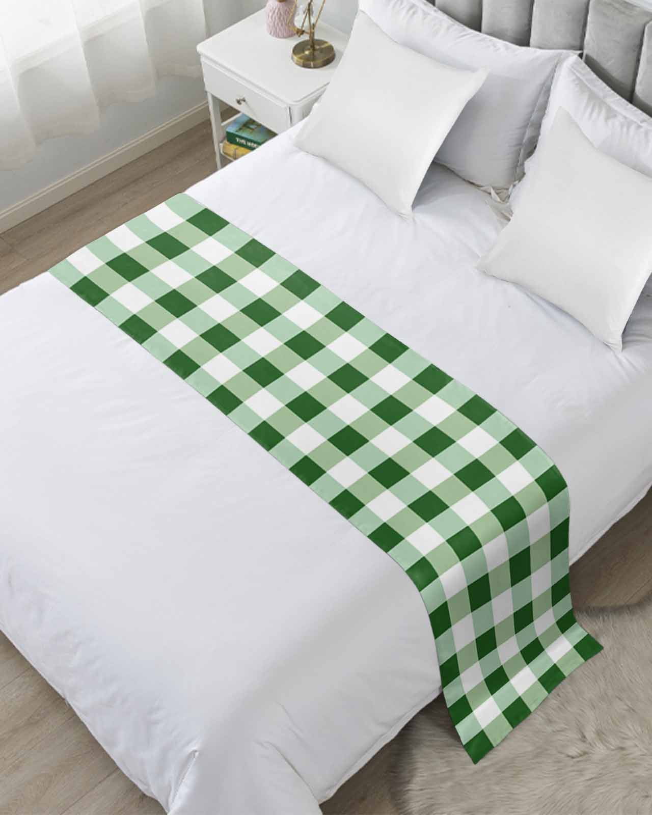 Xipuska Green Plaid Bed Runners for Queen Size Bed, Decorative Bed ...