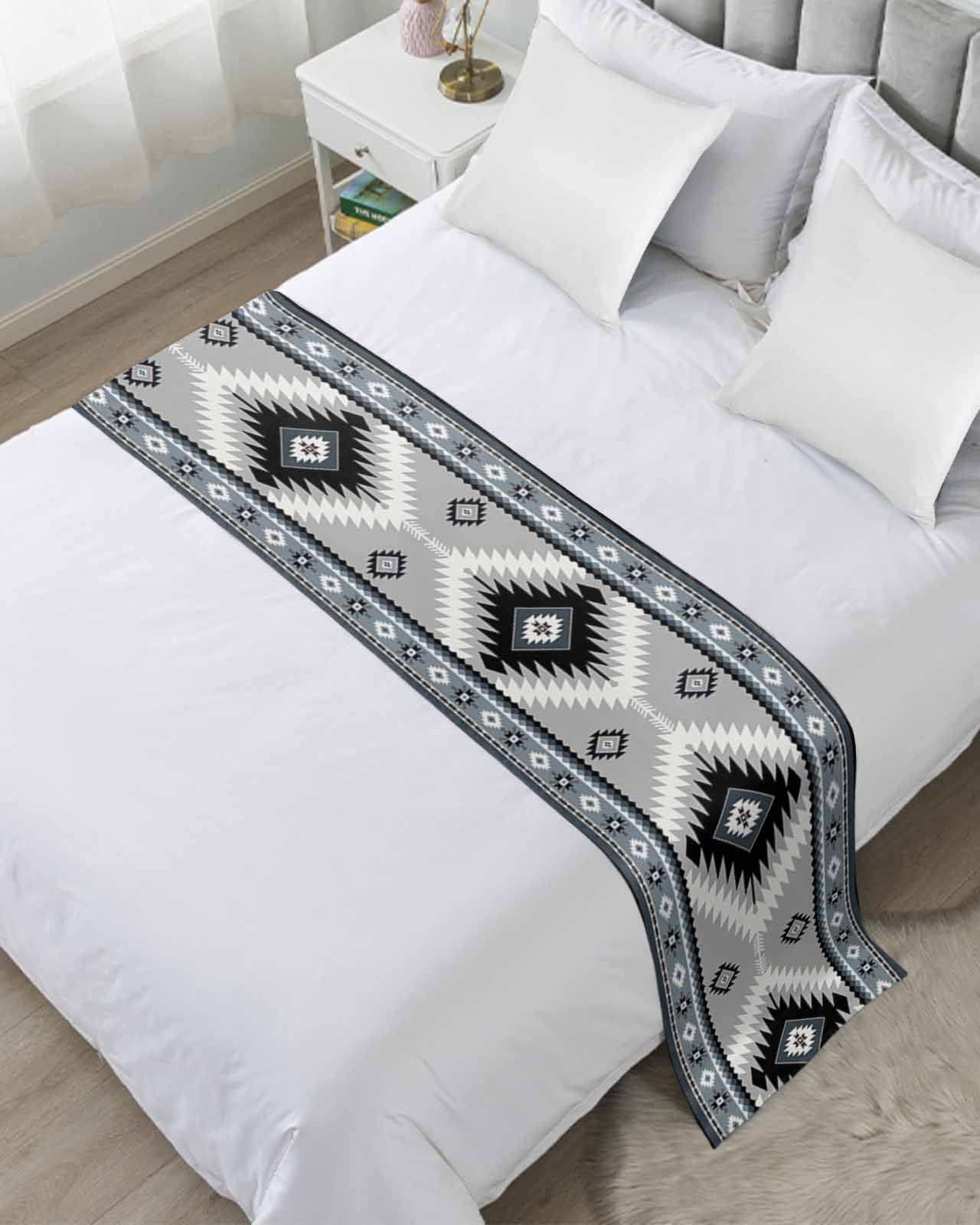 Xipuska Haze Blue Boho Bed Runners for Queen Size Bed, Decorative Bed ...