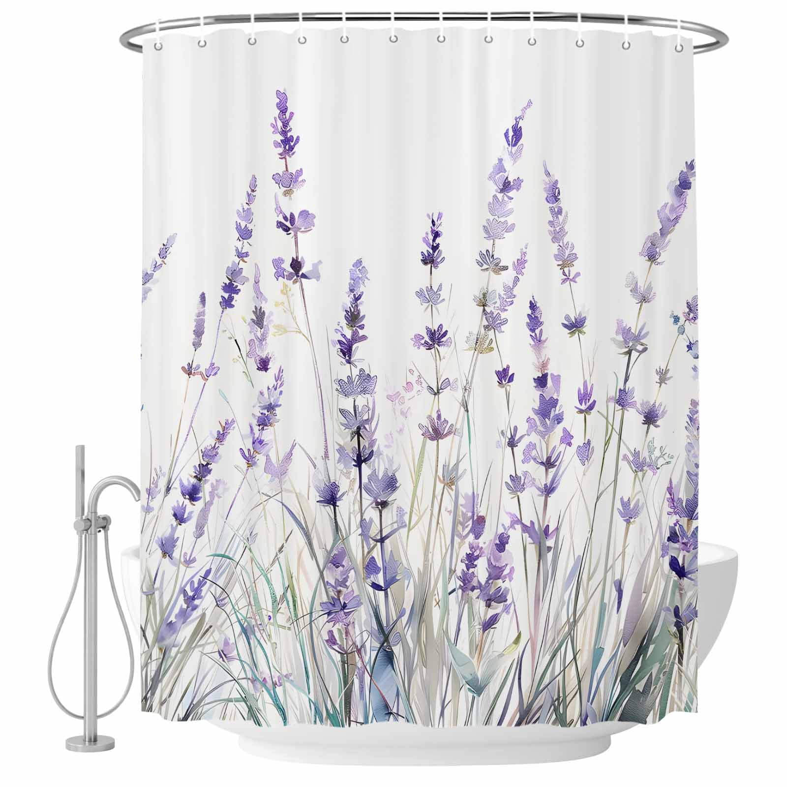 Xipuska Lavender Floral Shower Curtain - Water Repellent Fabric Shower ...