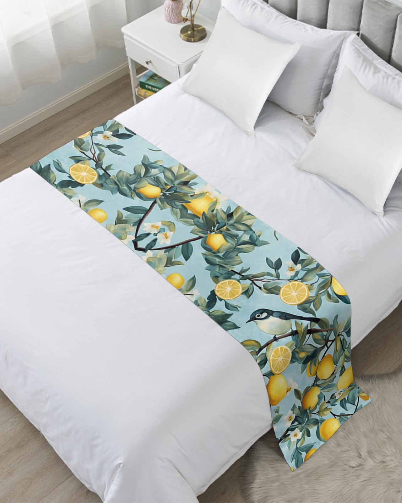 Xipuska Lemon Bird Bed Runners for Twin Size Bed, Decorative Bed Throws ...