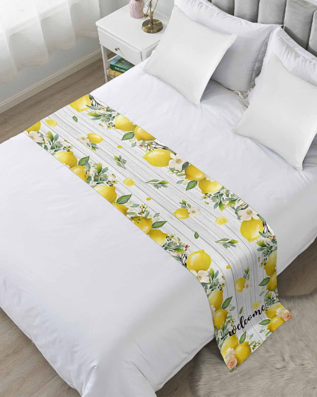 Xipuska Lemon Farmhouse Bed Runners for King Size Bed, Decorative Bed ...