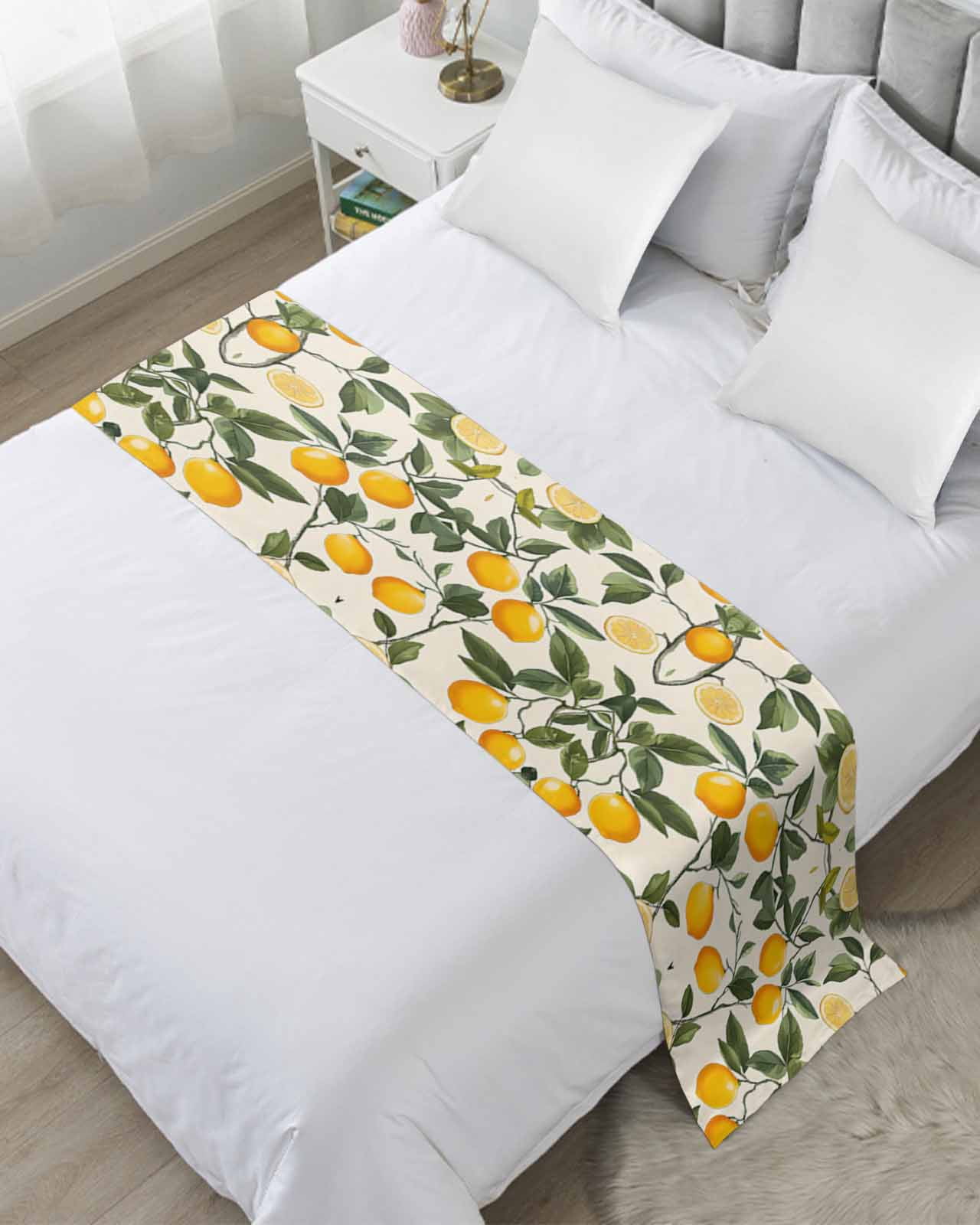 Xipuska Lemon Leaves Bed Runners for King Size Bed, Decorative Bed ...