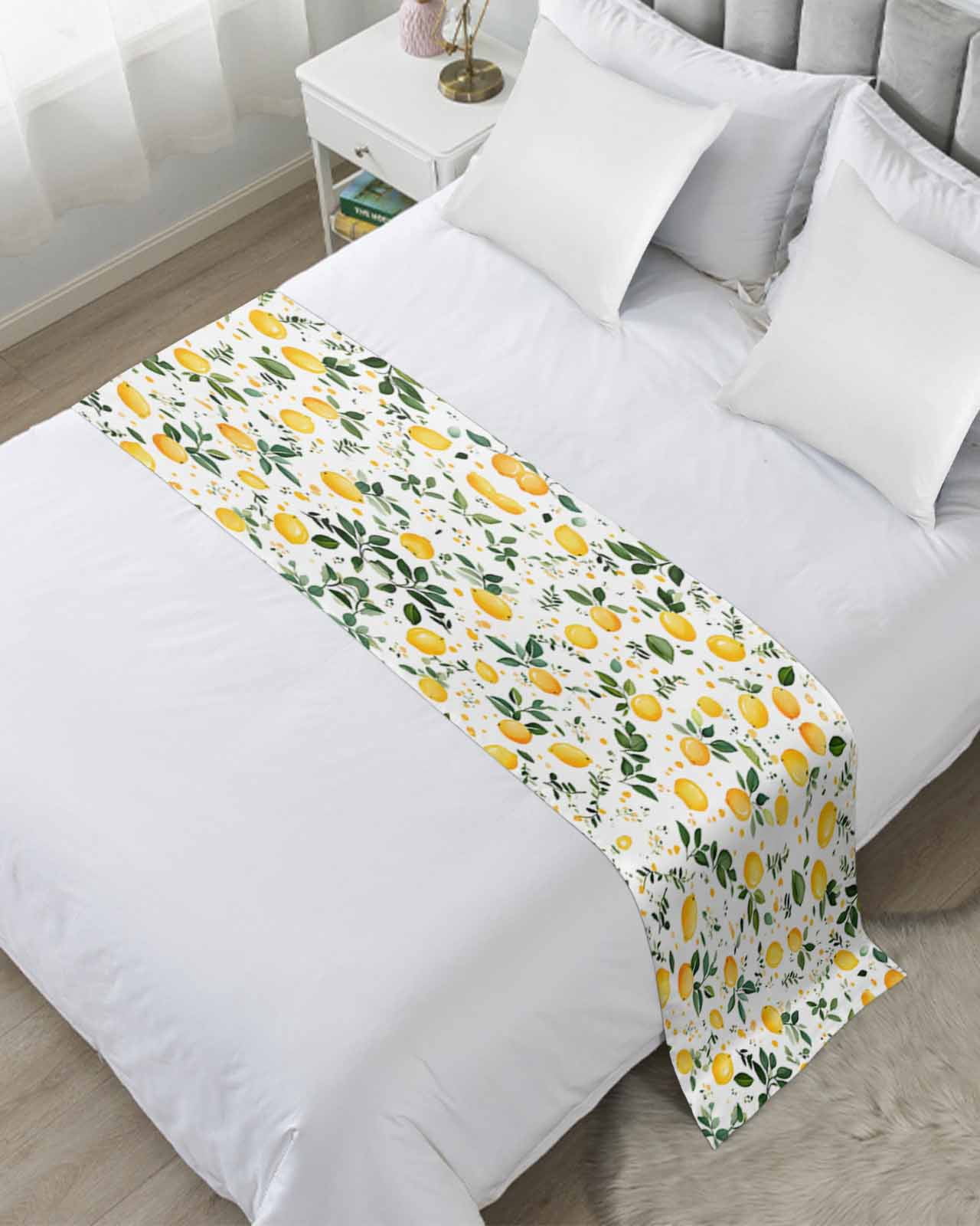Xipuska Lemon Leaves Bed Runners for Queen Size Bed, Decorative Bed ...