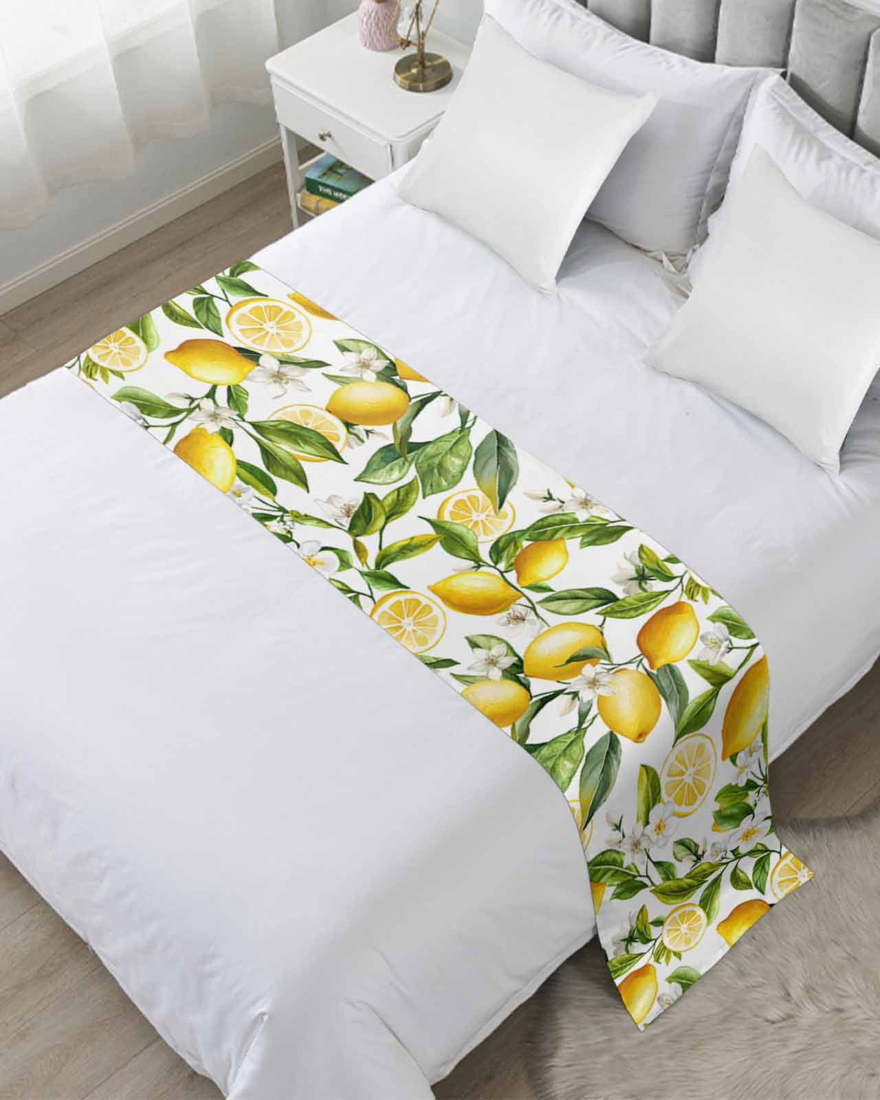 Xipuska Lemon Yellow Bed Runners for King Size Bed, Decorative Bed ...